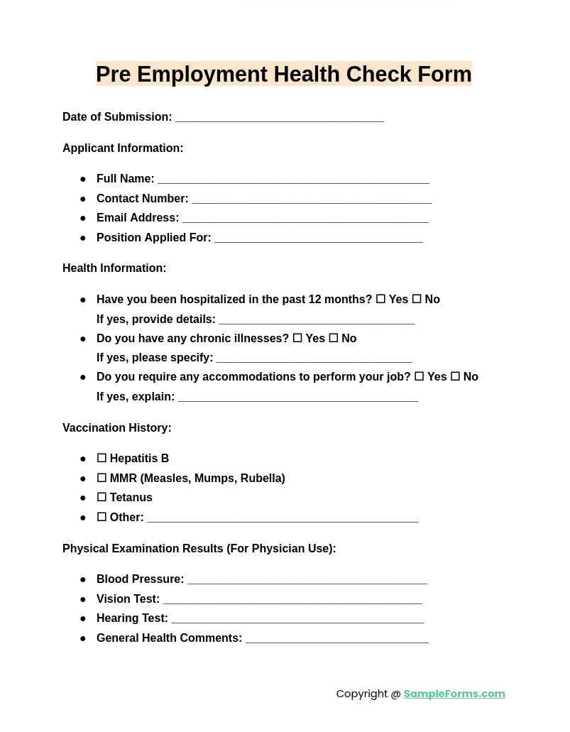 FREE 12+ Health Check Form Samples, PDF, MS Word, Google Docs