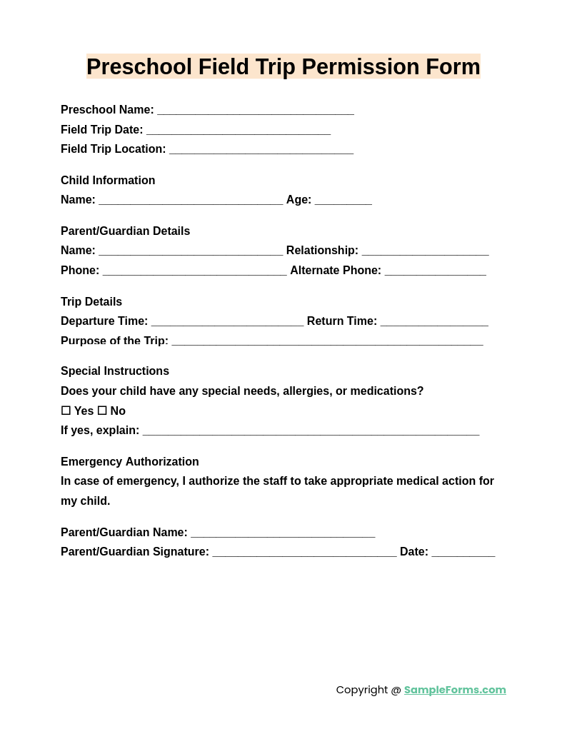 FREE 25+ Field Trip Permission Form Samples, PDF, MS Word, Google Docs ...