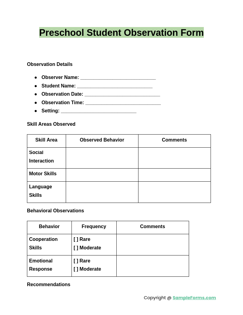 FREE 10+ Student Observation Form Samples, PDF, MS Word, Google Docs, Excel