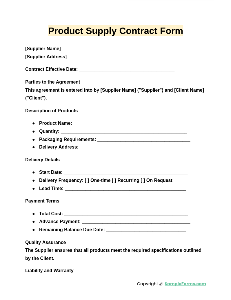 FREE 11+ Supply Contract Form Samples, PDF, MS Word, Google Docs