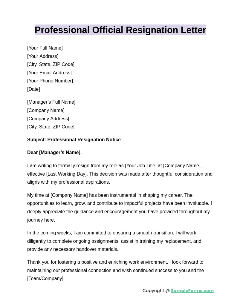 FREE 10+ Official Resignation Letter Samples, PDF, MS Word, Google Docs