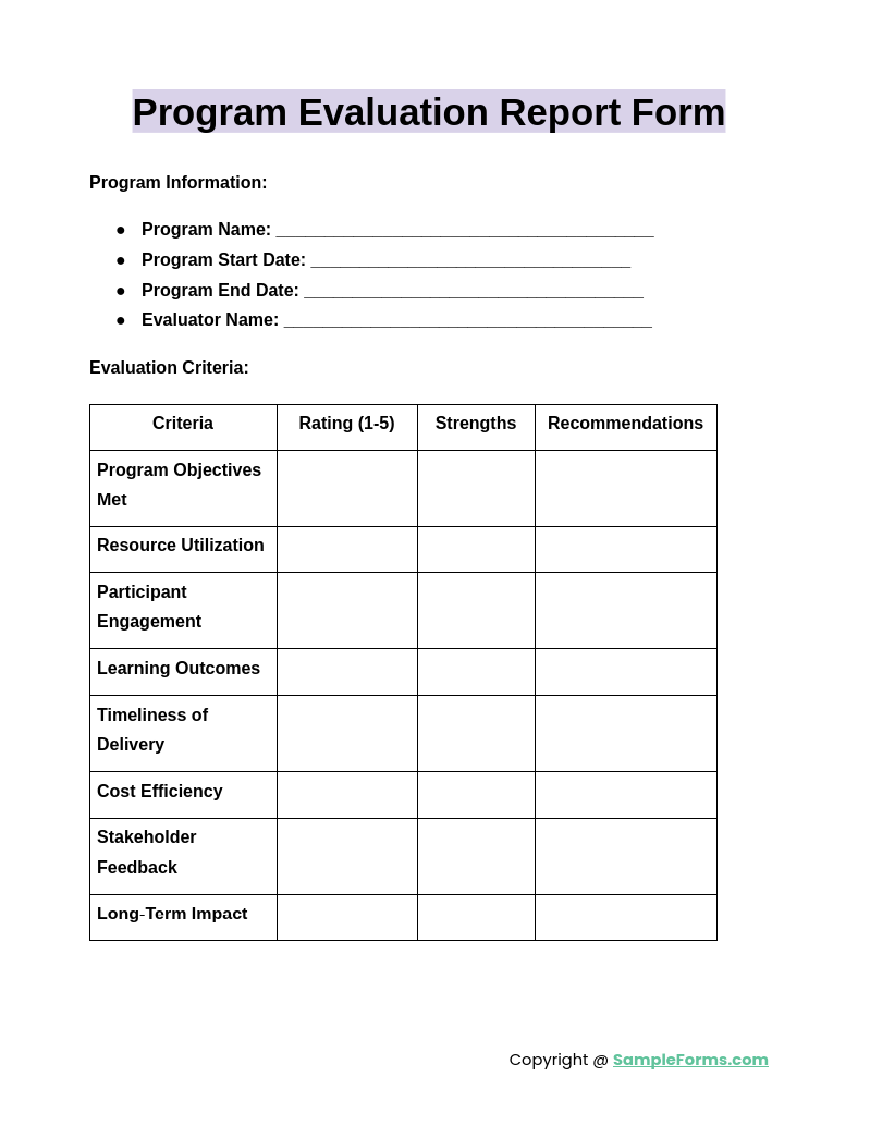 FREE 13+ Evaluation Report Form Samples, PDF, MS Word, Google Docs