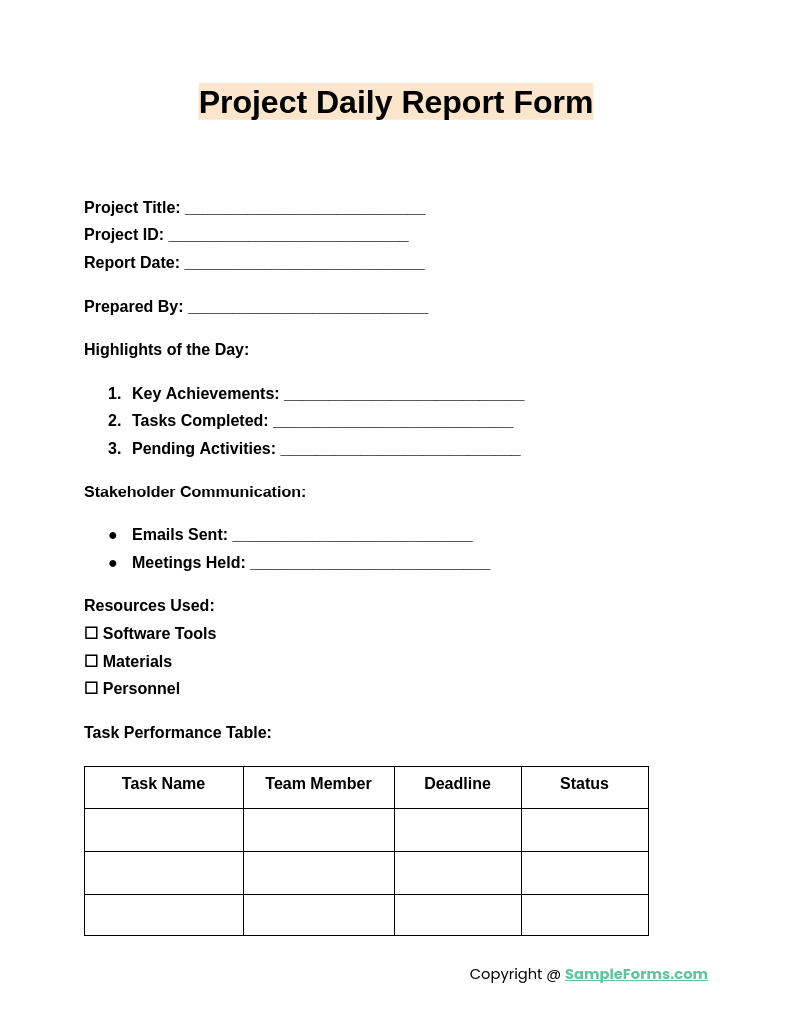 FREE 18+ Daily Report Form Samples, PDF, MS Word, Google Docs