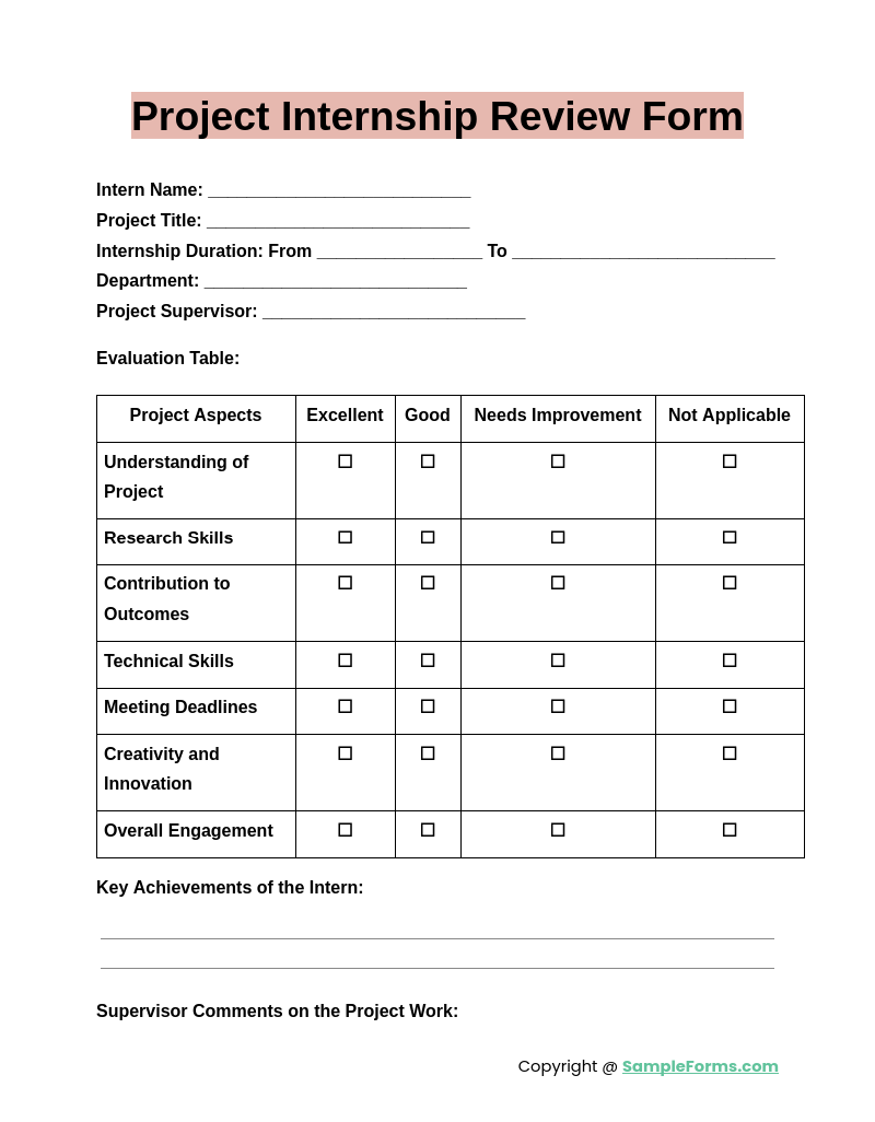 FREE 17+ Internship Review Form Samples, PDF, MS Word, Google Docs