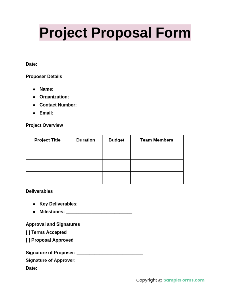 FREE 41+ Proposal Form Samples, PDF, MS Word, Google Docs, Excel