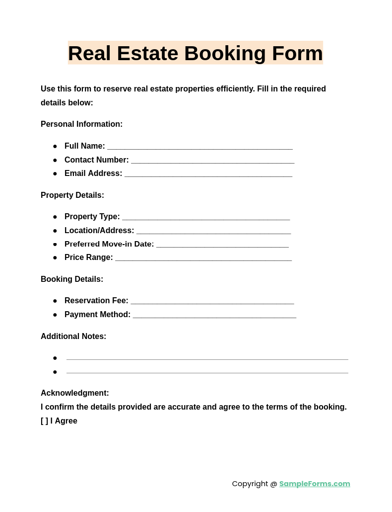 FREE 49+ Booking Form Samples, PDF, MS Word, Google Docs, Excel
