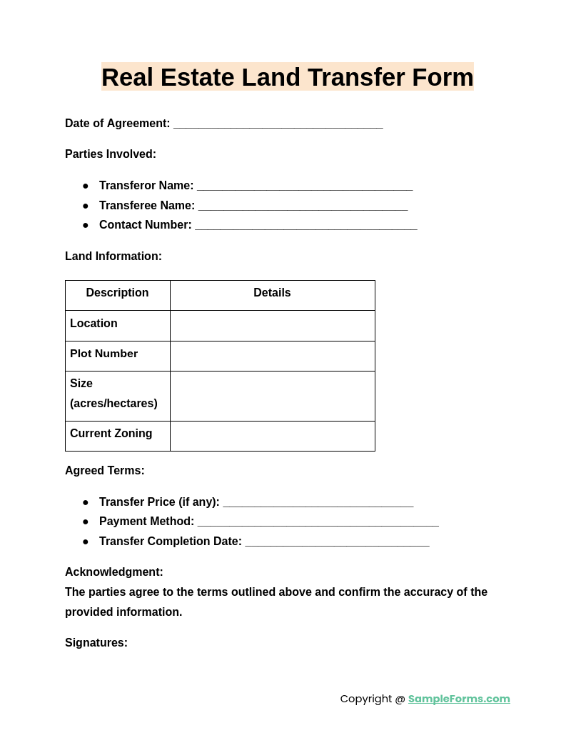 FREE 10+ Land Transfer Form Samples, PDF, MS Word, Google Docs