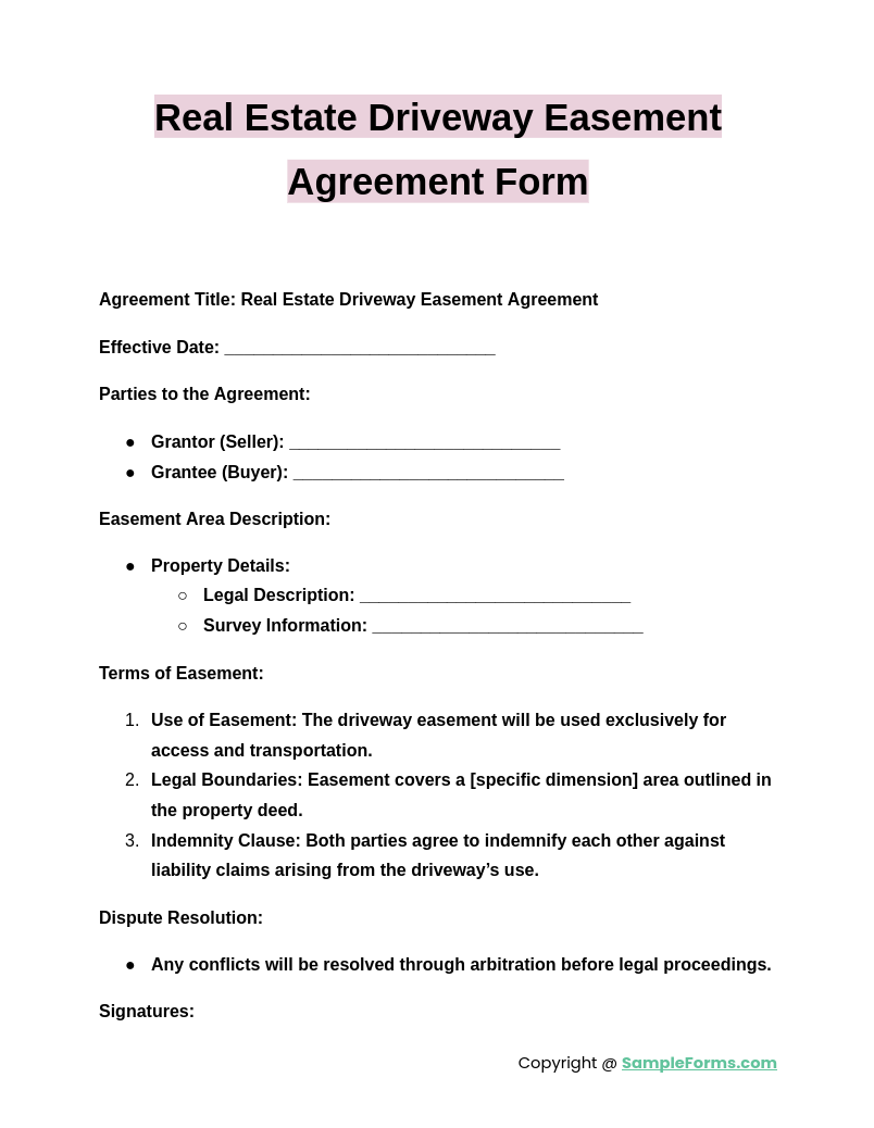 FREE 11+ Driveway Easement Agreement Form Samples, PDF, MS Word, Google ...