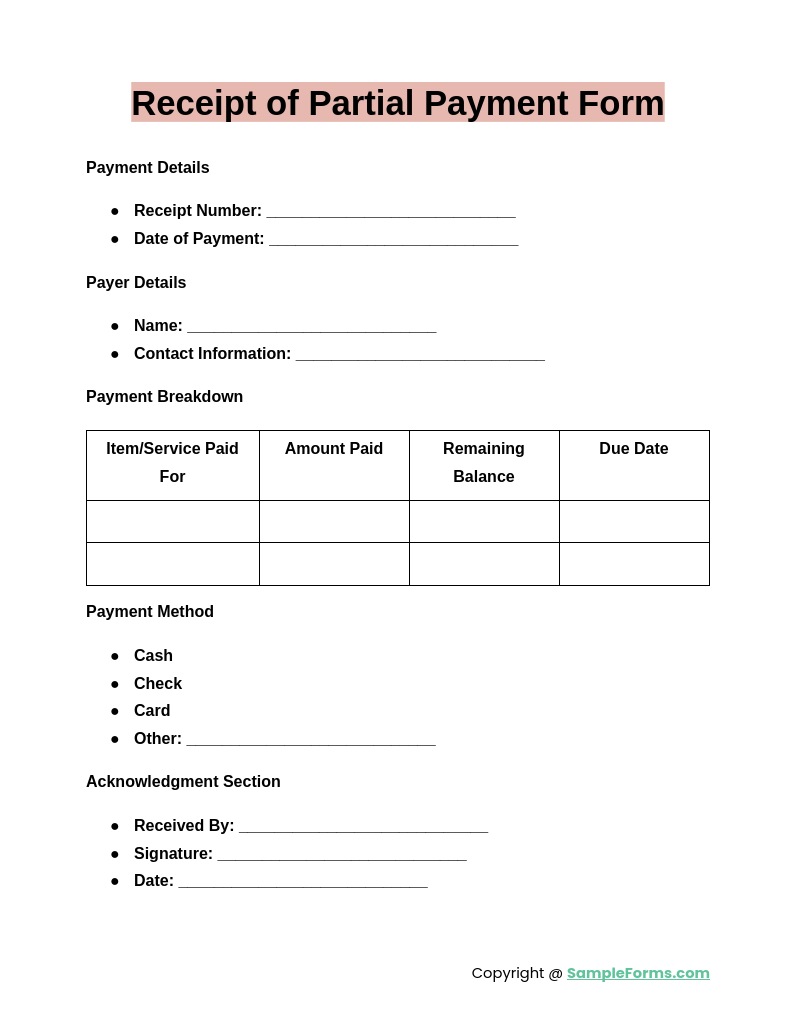FREE 12+ Receipt of Payment Form Samples, PDF, MS Word, Google Docs, Excel