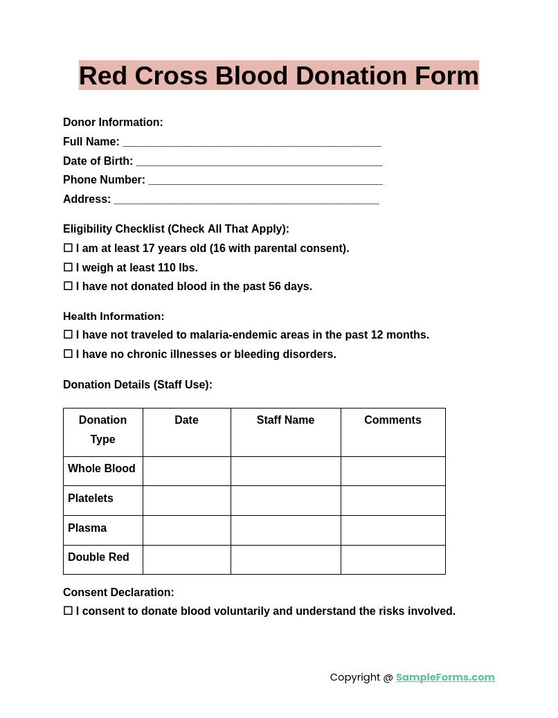 FREE 8+ Blood Donation Form Samples, PDF, MS Word, Google Docs