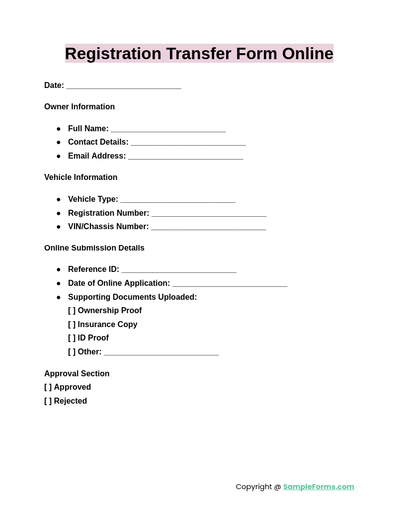 FREE 12+ Registration Transfer Form Samples, PDF, MS Word, Google Docs