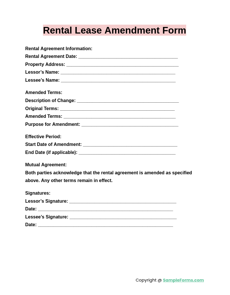 FREE 14+ Lease Amendment Form Samples, PDF, MS Word, Google Docs