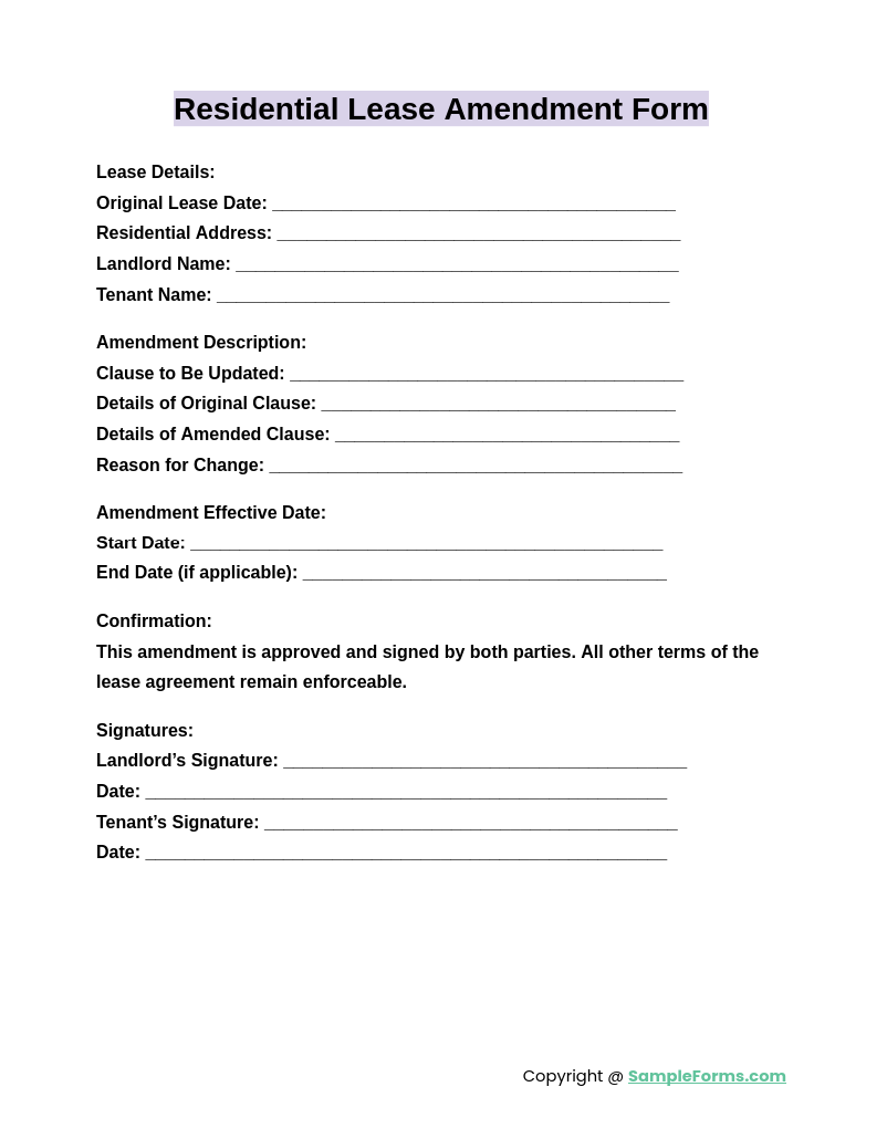 FREE 14+ Lease Amendment Form Samples, PDF, MS Word, Google Docs