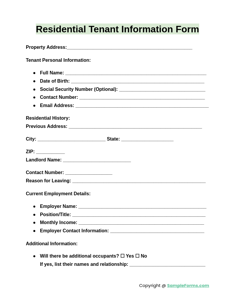 FREE 14+ Tenant Information Form Samples, PDF, MS Word, Google Docs, Excel
