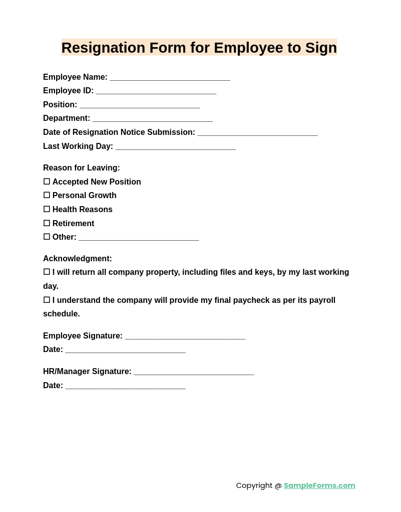 FREE 29+ Employee Resignation Form Samples, PDF, MS Word, Google Docs
