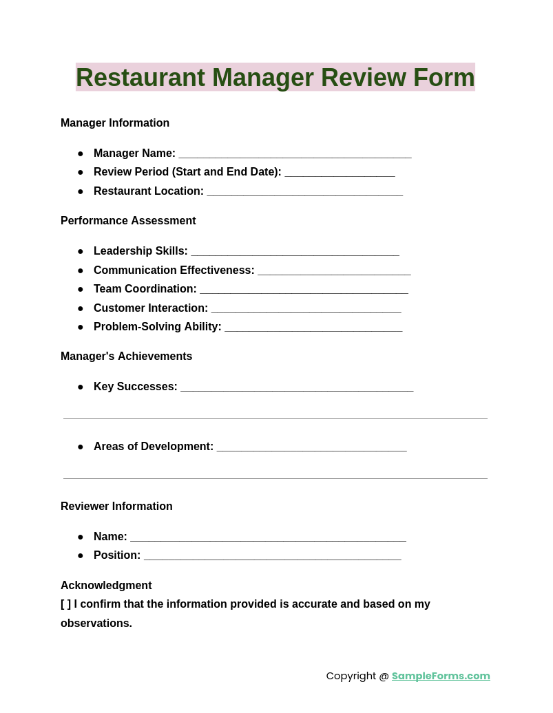 FREE 11+ Restaurant Review Form Samples, PDF, MS Word, Google Docs