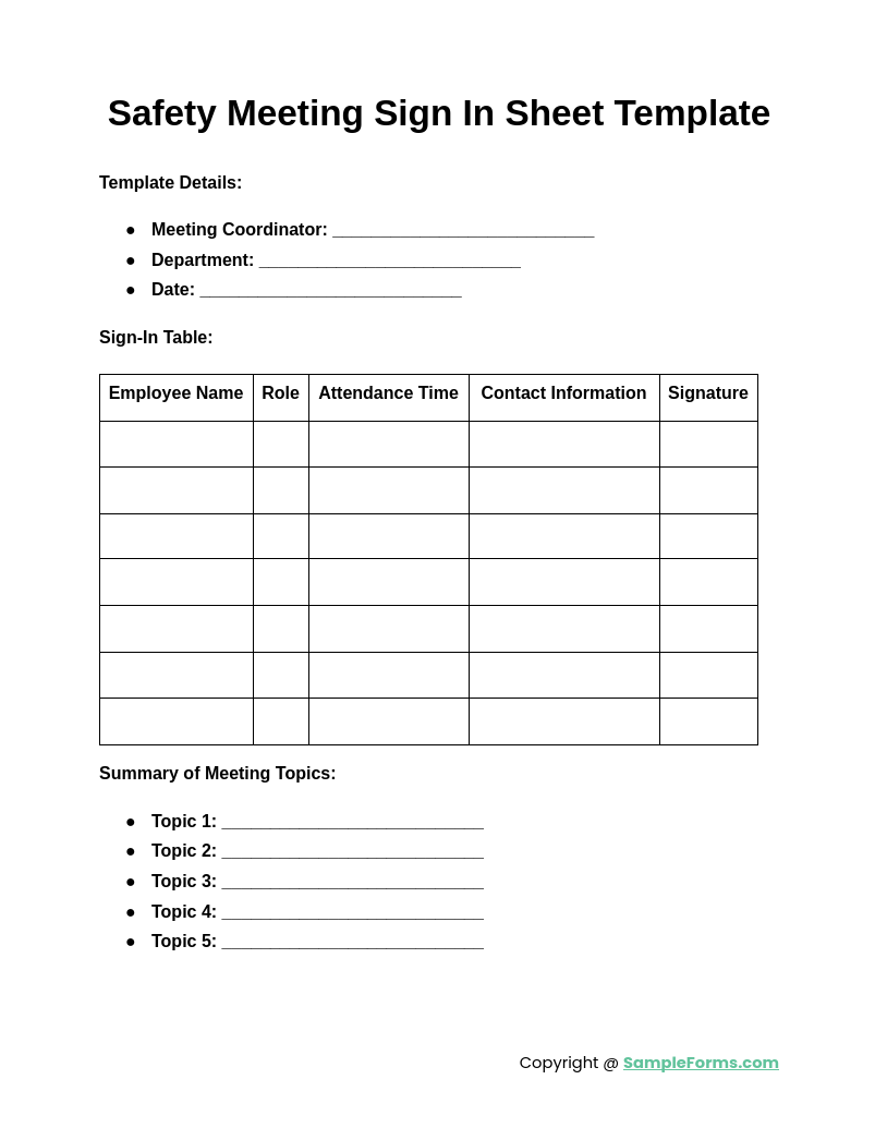 FREE 10+ Safety Meeting Sign In Sheet Samples, PDF, MS Word, Google Docs