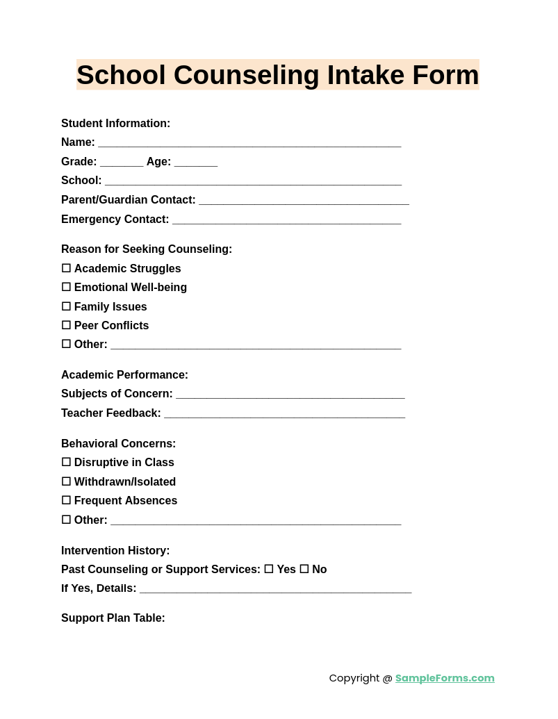 FREE 13+ Counseling Intake Form Samples, PDF, MS Word, Google Docs