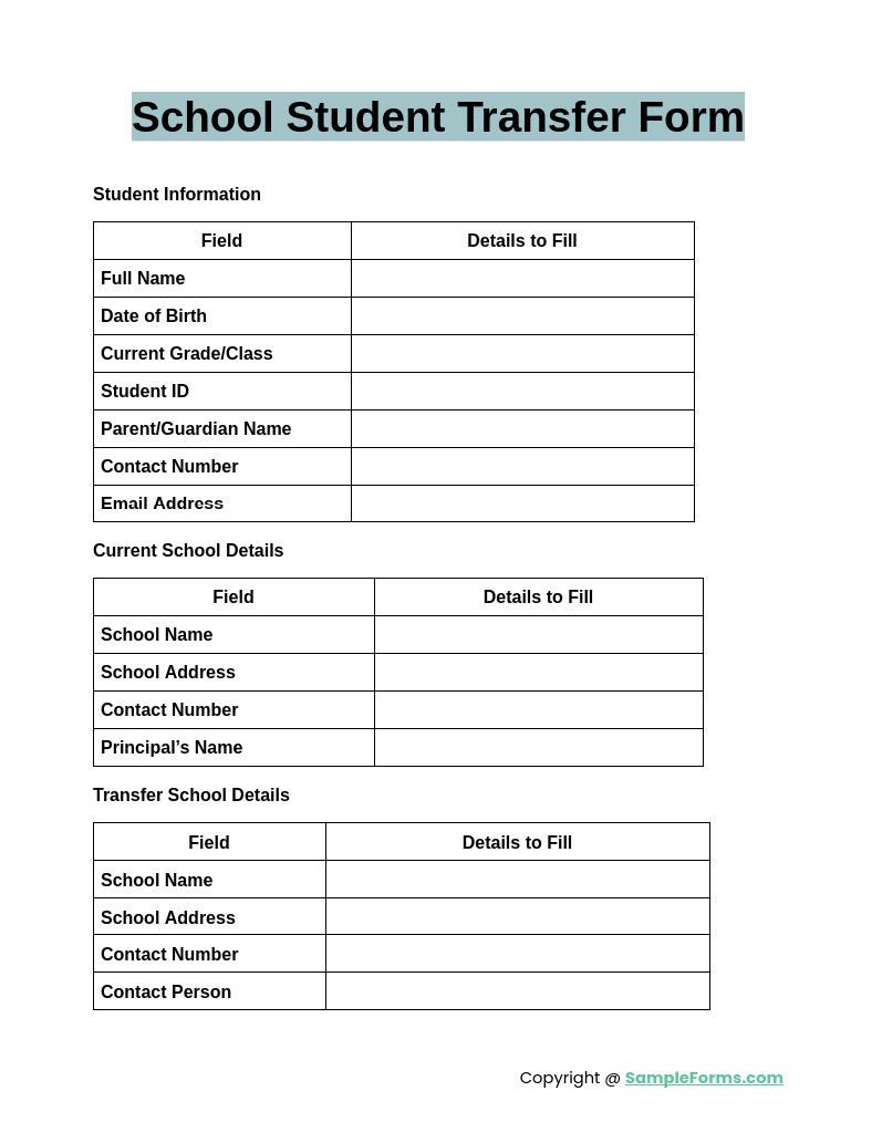 FREE 15+ Student Transfer Form Samples, PDF, MS Word, Google Docs, Excel