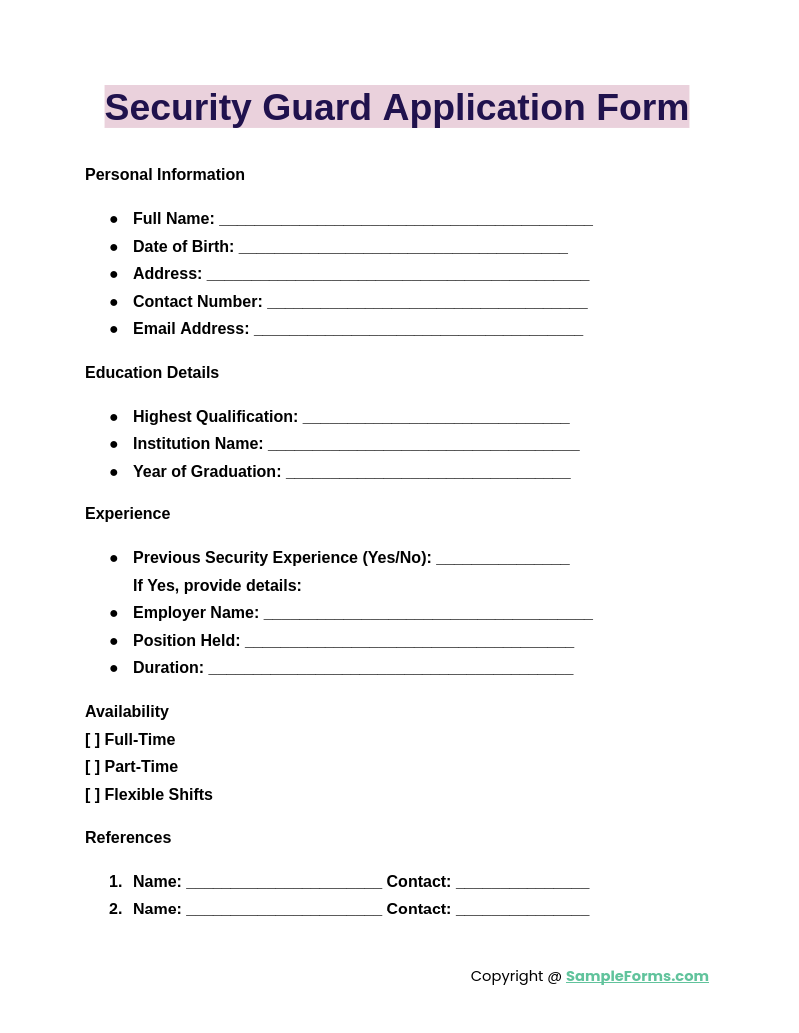 FREE 15+ Security Application Form Samples, PDF, MS Word, Google Docs
