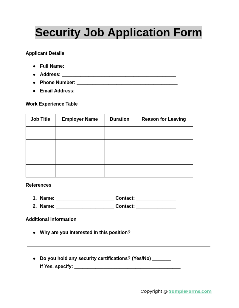 FREE 15+ Security Application Form Samples, PDF, MS Word, Google Docs