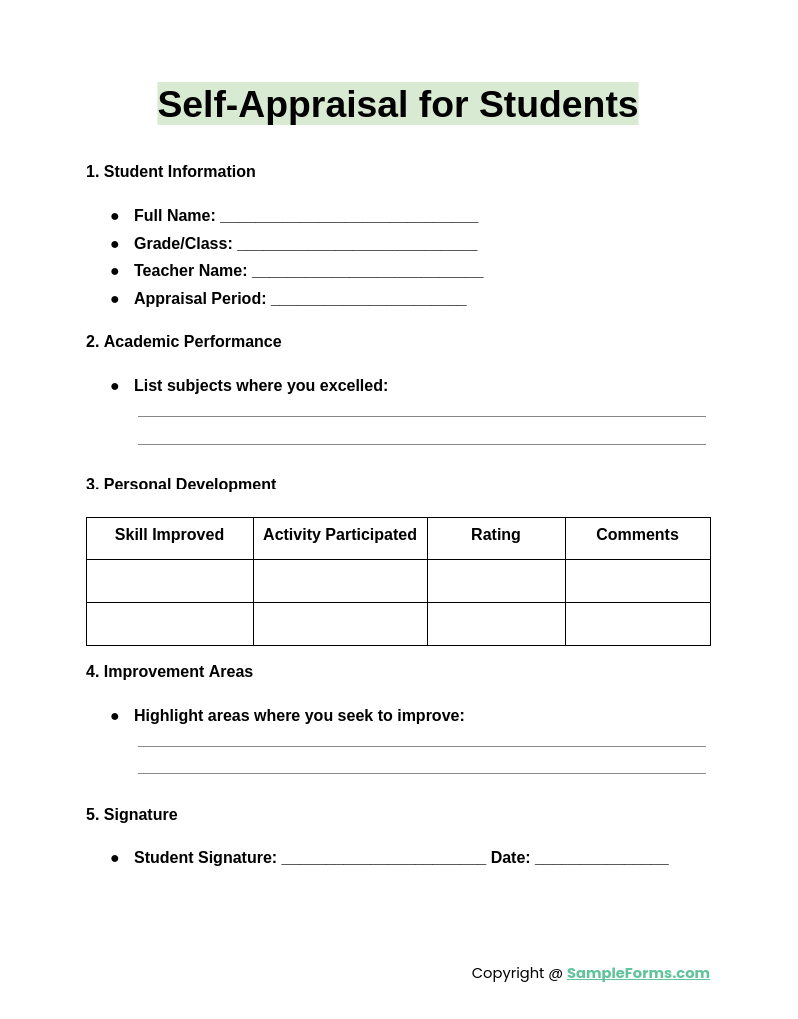 FREE 13+ Self-Appraisal Form Samples, PDF, MS Word, Google Docs, Excel