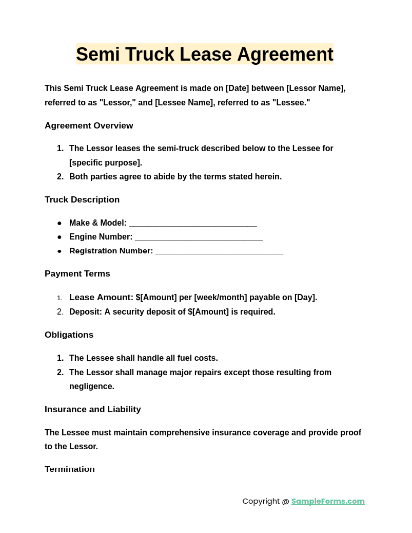 FREE 13+ Truck Lease Agreement Samples, PDF, MS Word, Google Docs