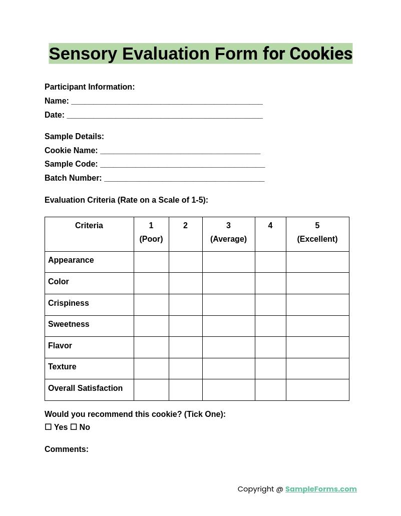 FREE 12+ Sensory Evaluation Form Samples, PDF, MS Word, Google Docs