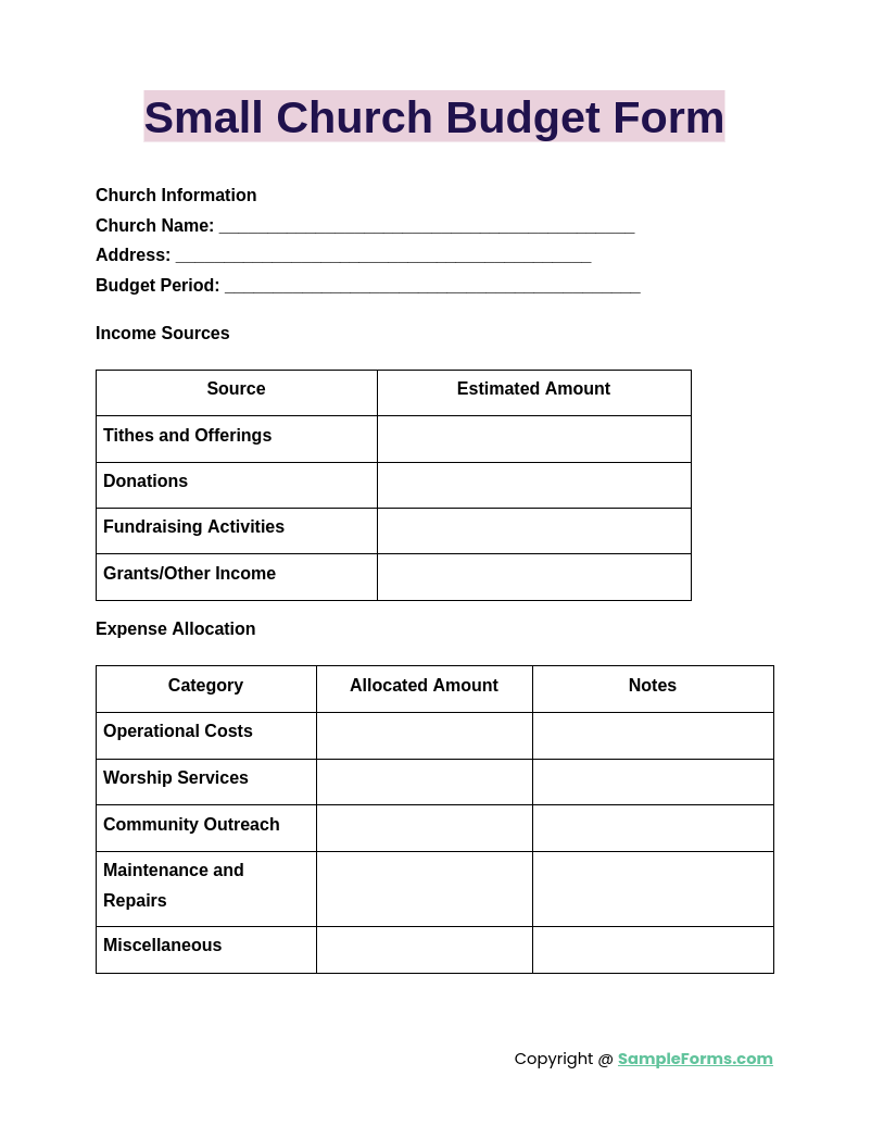 FREE 10+ Church Budget Form Samples, PDF, MS Word, Google Docs, Excel