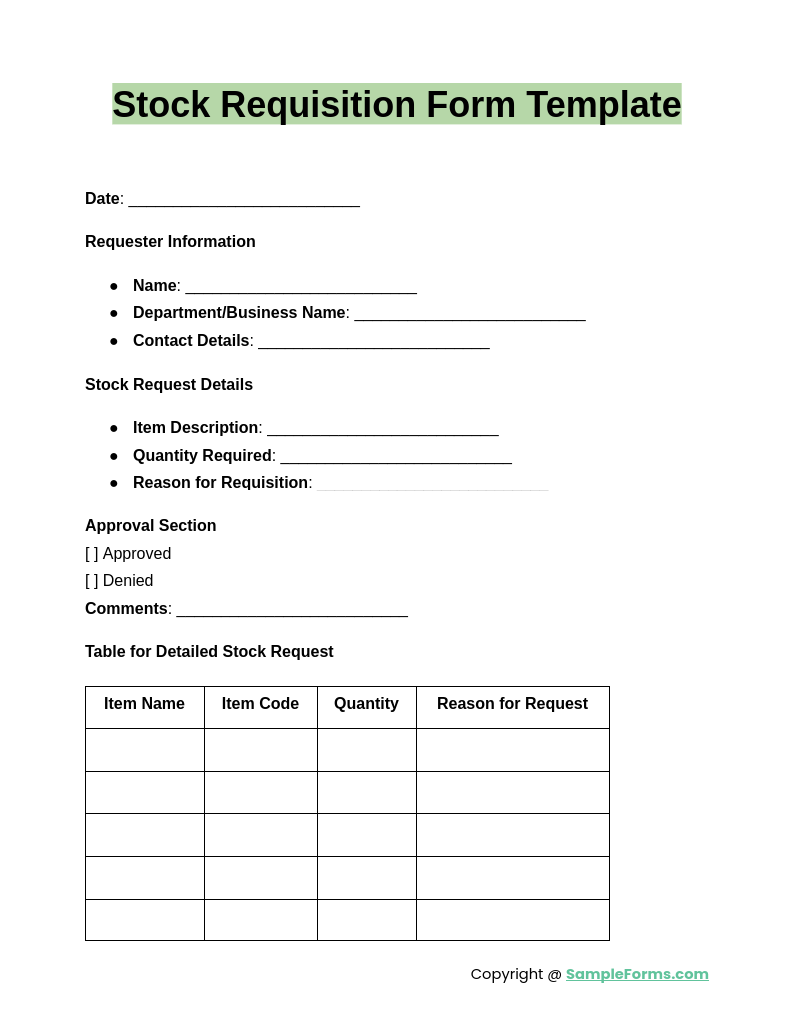FREE 11+ Stock Requisition Form Samples, PDF, MS Word, Google Docs