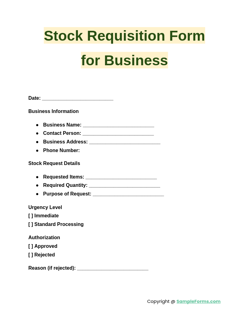 FREE 11+ Stock Requisition Form Samples, PDF, MS Word, Google Docs