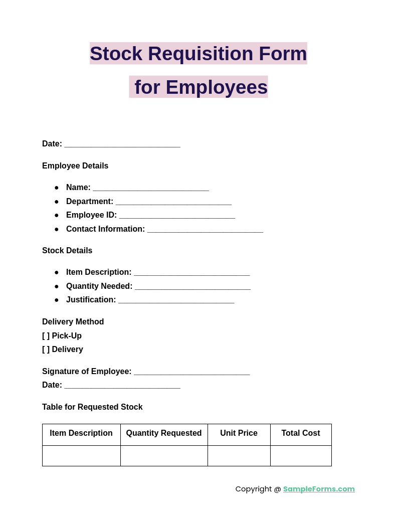 FREE 11+ Stock Requisition Form Samples, PDF, MS Word, Google Docs