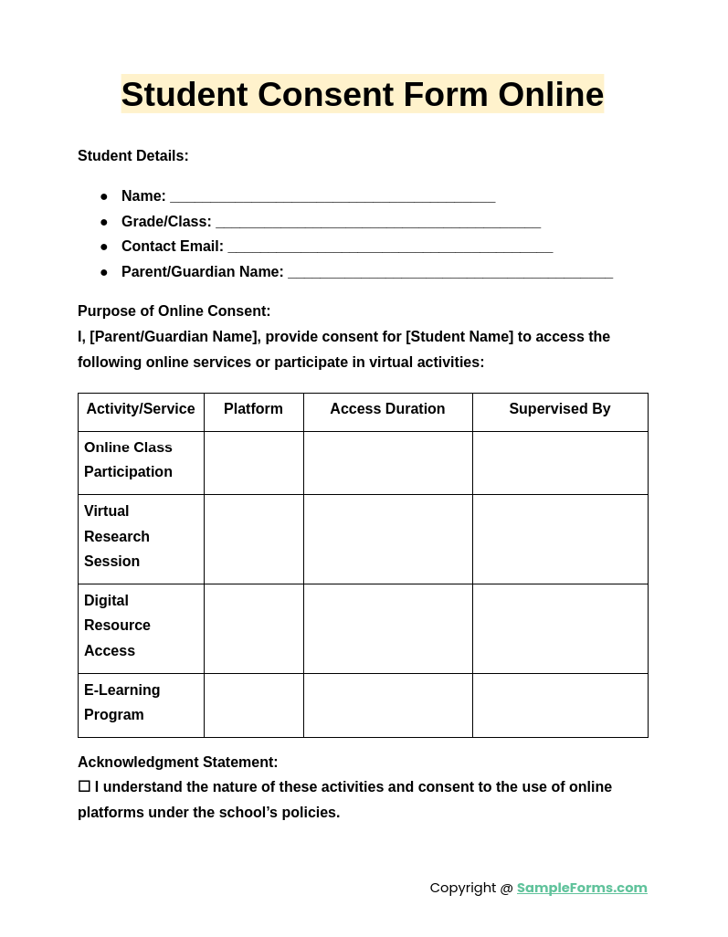 FREE 14+ Student Consent Form Samples, PDF, MS Word, Google Docs
