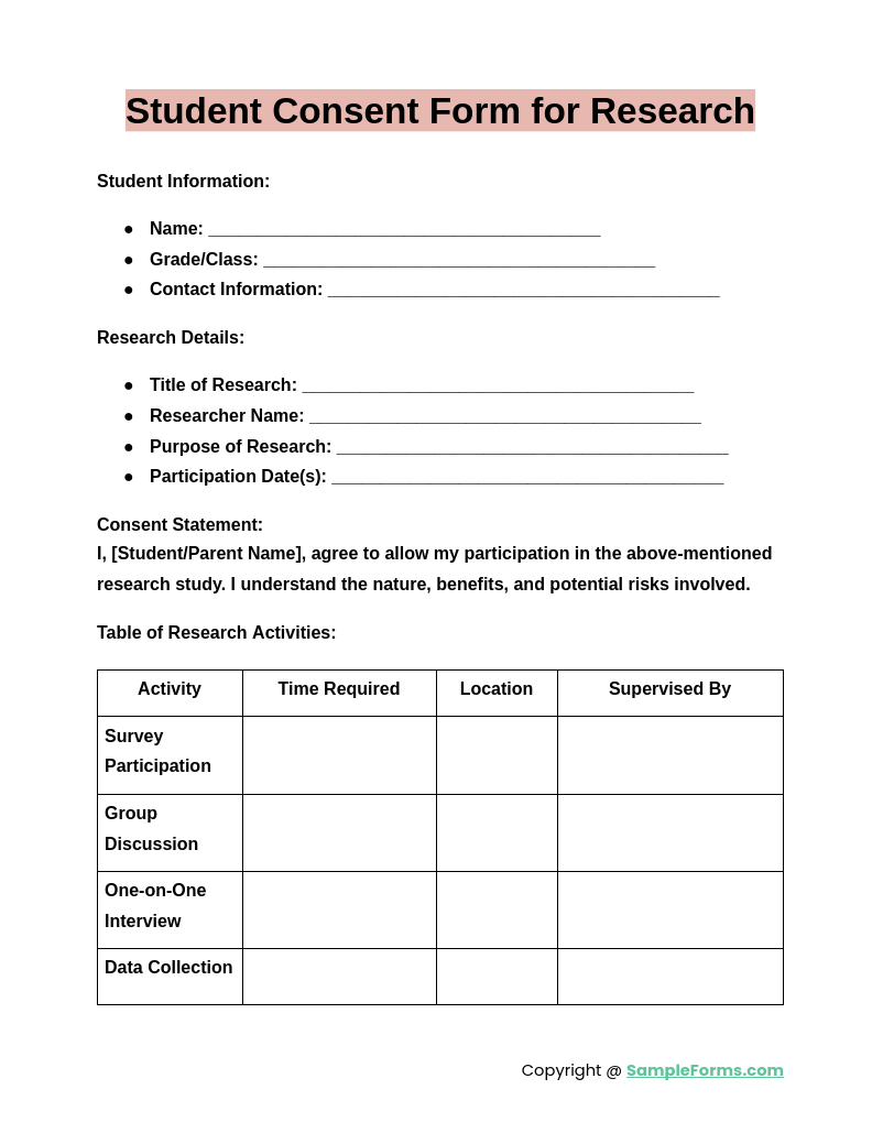 FREE 14+ Student Consent Form Samples, PDF, MS Word, Google Docs