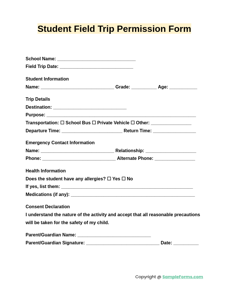 FREE 25+ Field Trip Permission Form Samples, PDF, MS Word, Google Docs ...