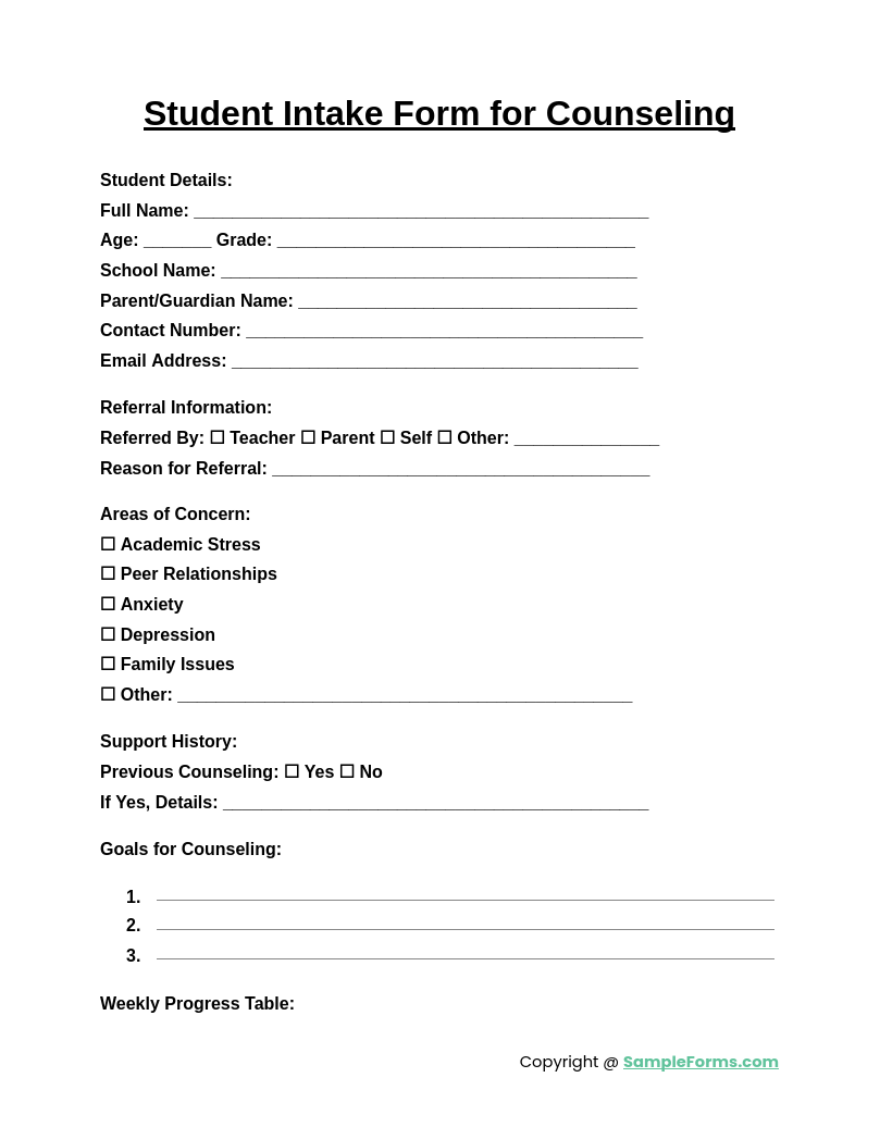 FREE 13+ Counseling Intake Form Samples, PDF, MS Word, Google Docs