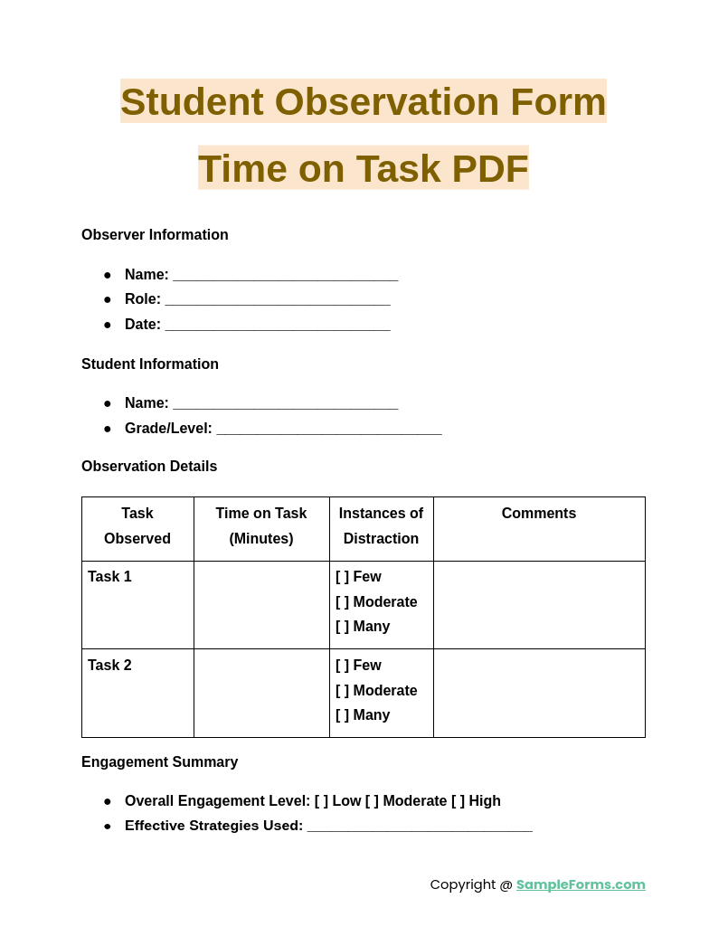 FREE 10+ Student Observation Form Samples, PDF, MS Word, Google Docs, Excel