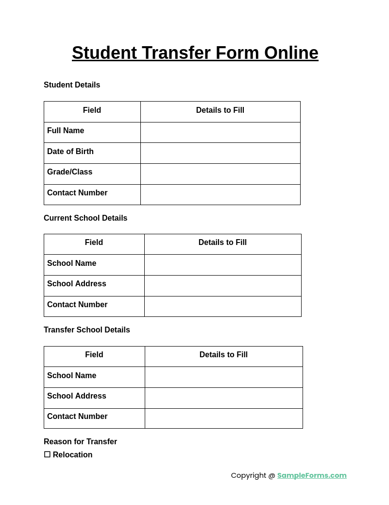FREE 15+ Student Transfer Form Samples, PDF, MS Word, Google Docs, Excel