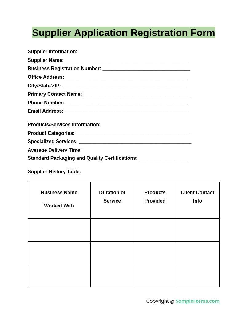 FREE 14+ Supplier Registration Form Samples, PDF, MS Word, Google Docs