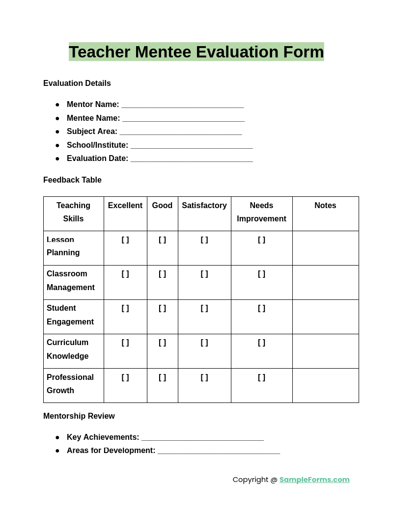 FREE 19+ Mentee Evaluation Form Samples, PDF, MS Word, Google Docs