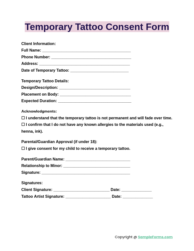 FREE 10+ Tattoo Consent Form Samples, PDF, MS Word, Google Docs