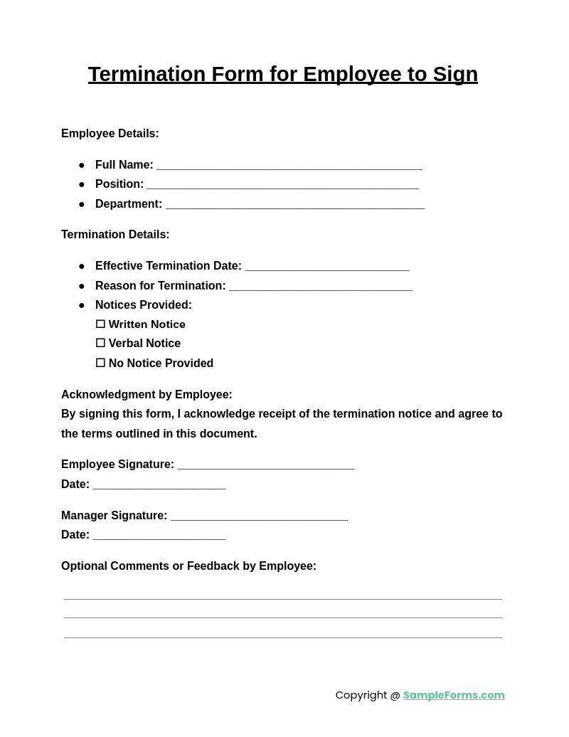 FREE 12+ Employee Termination Form Samples, PDF, MS Word, Google Docs