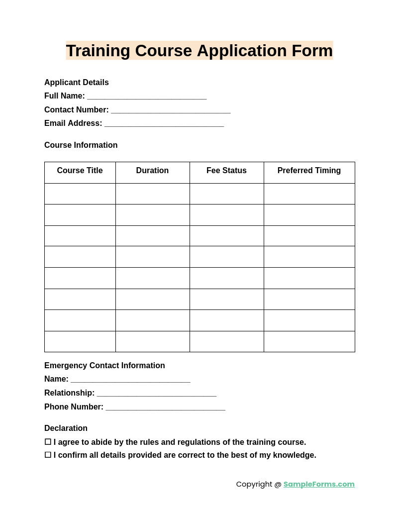 FREE 14+ Training Application Form Samples, PDF, MS Word, Google Docs