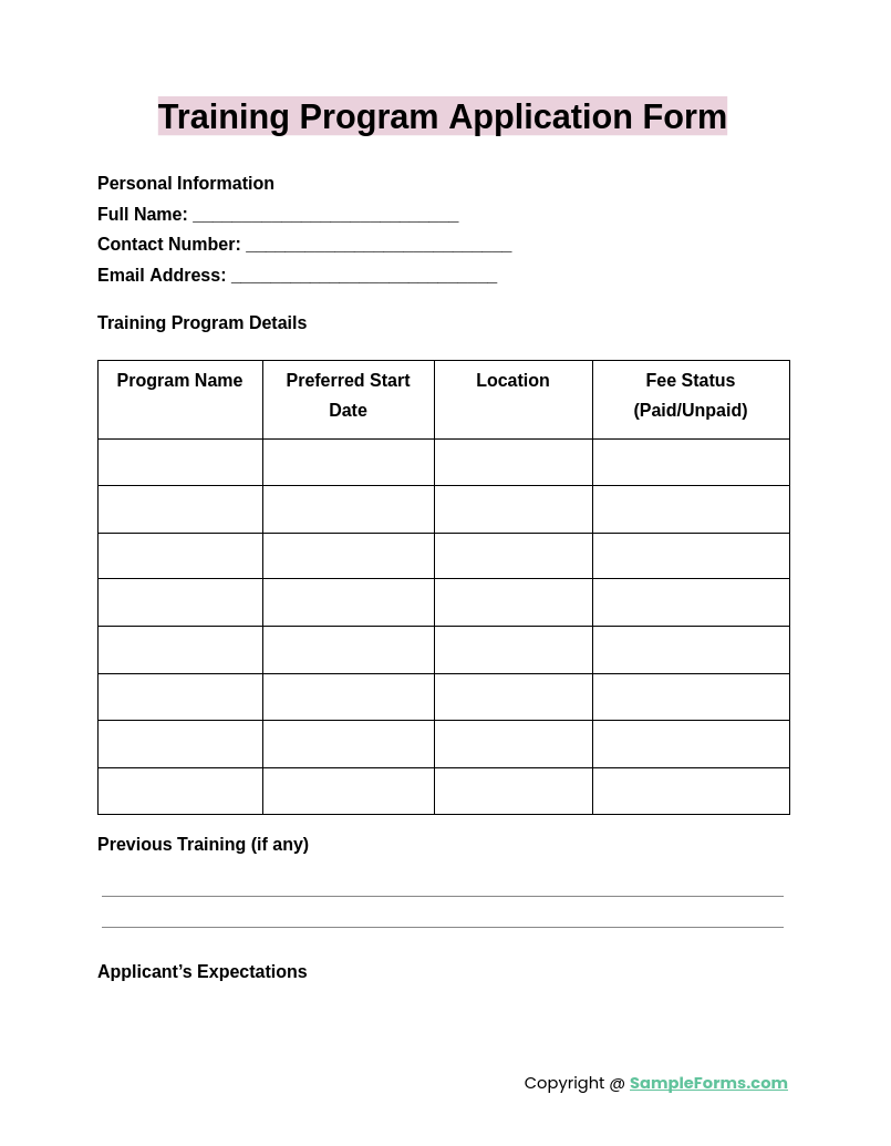 FREE 14+ Training Application Form Samples, PDF, MS Word, Google Docs