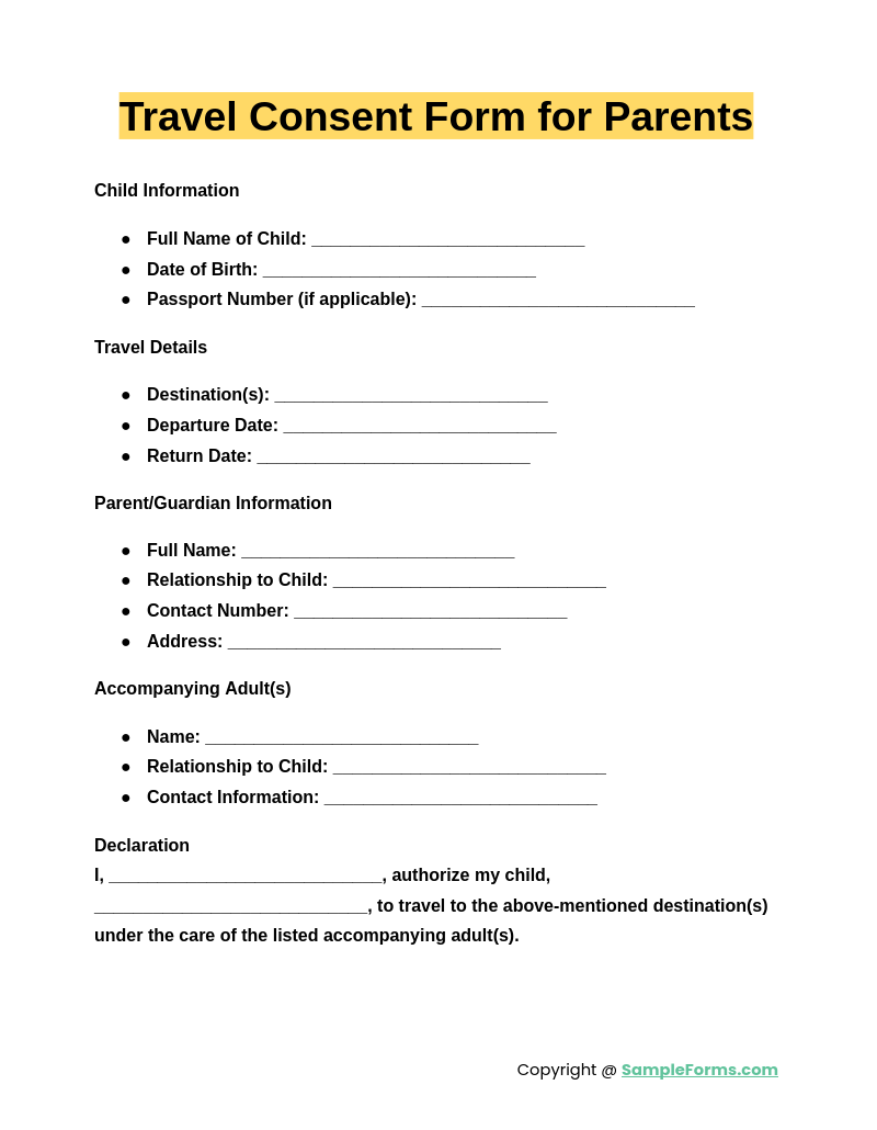 FREE 14+ Travel Consent Form Samples, PDF, MS Word, Google Docs, Excel