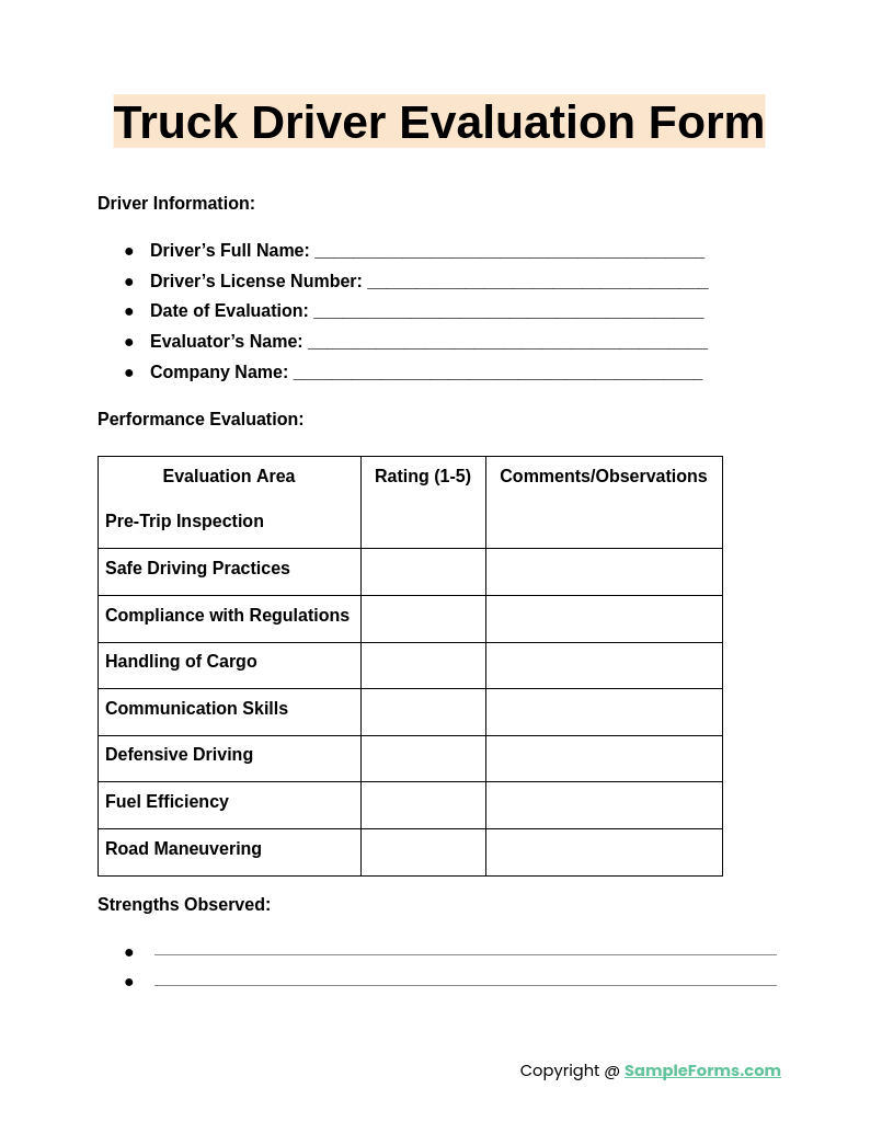 FREE 13+ Driver Evaluation Form Samples, PDF, MS Word, Google Docs
