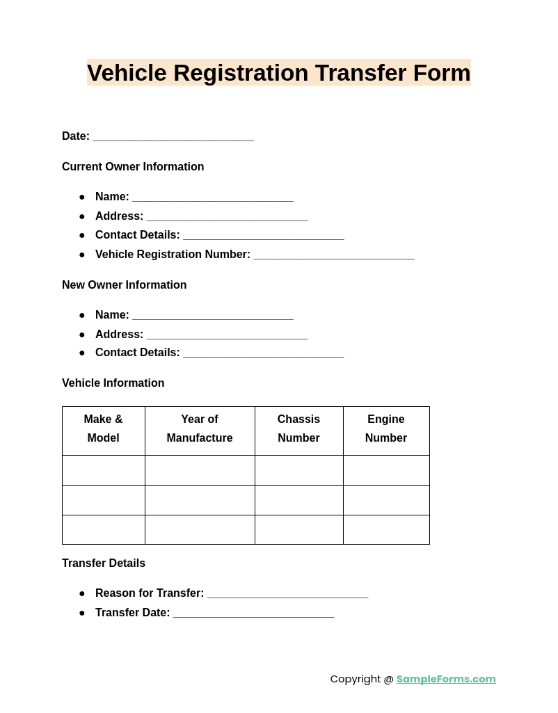 FREE 12+ Registration Transfer Form Samples, PDF, MS Word, Google Docs