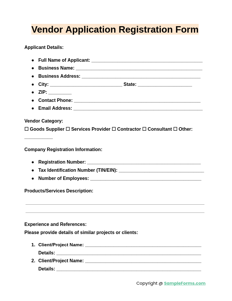 FREE 10+ Vendor Registration Form Samples, PDF, MS Word, Google Docs, Excel