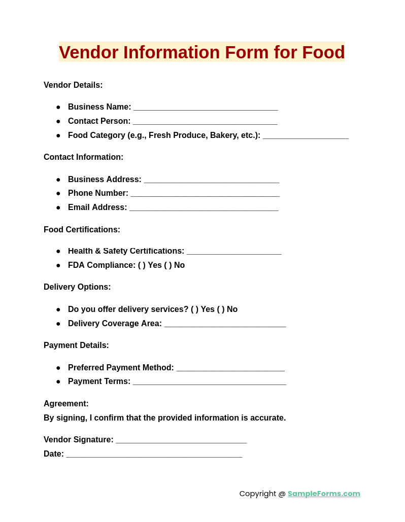 FREE 14+ Vendor Information Form Samples, PDF, MS Word, Google Docs, Excel
