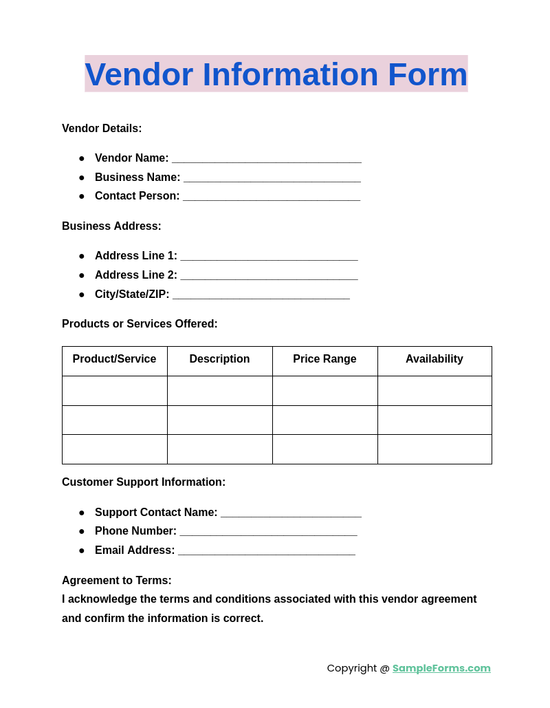 FREE 14+ Vendor Information Form Samples, PDF, MS Word, Google Docs, Excel